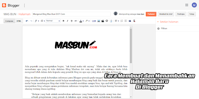 Cara Membuat dan Menambahkan Halaman Baru Di Blogger - MAS BUNTEL