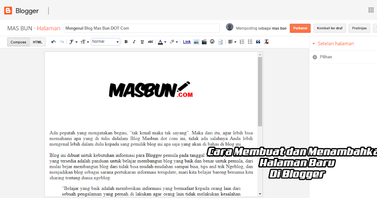 Cara Membuat dan Menambahkan Halaman Baru Di Blogger - MAS BUNTEL