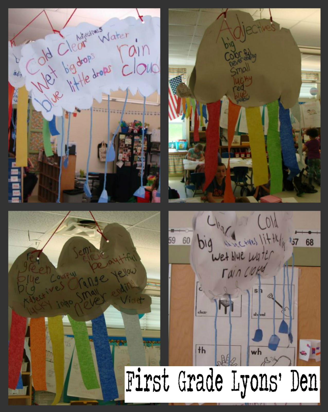 First Grade Lyons' Den: Rainbow and Rain Cloud Adjective Work