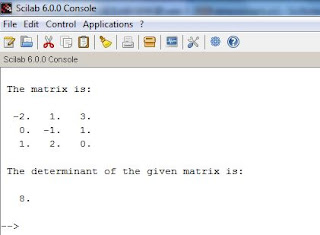 To determine the determinant of a given matrix using scilab