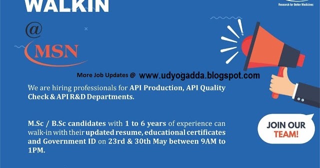 UDYOG ADDA: MSN Laboratories Pvt. Ltd - Walk-In Interviews for Freshers & Experienced ...