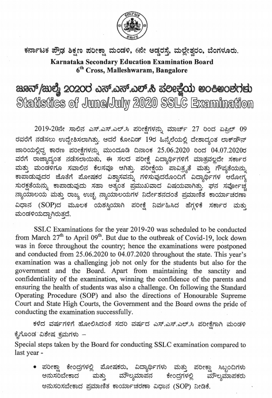 Full details about sslc examination 2020 results and analyses with ...
