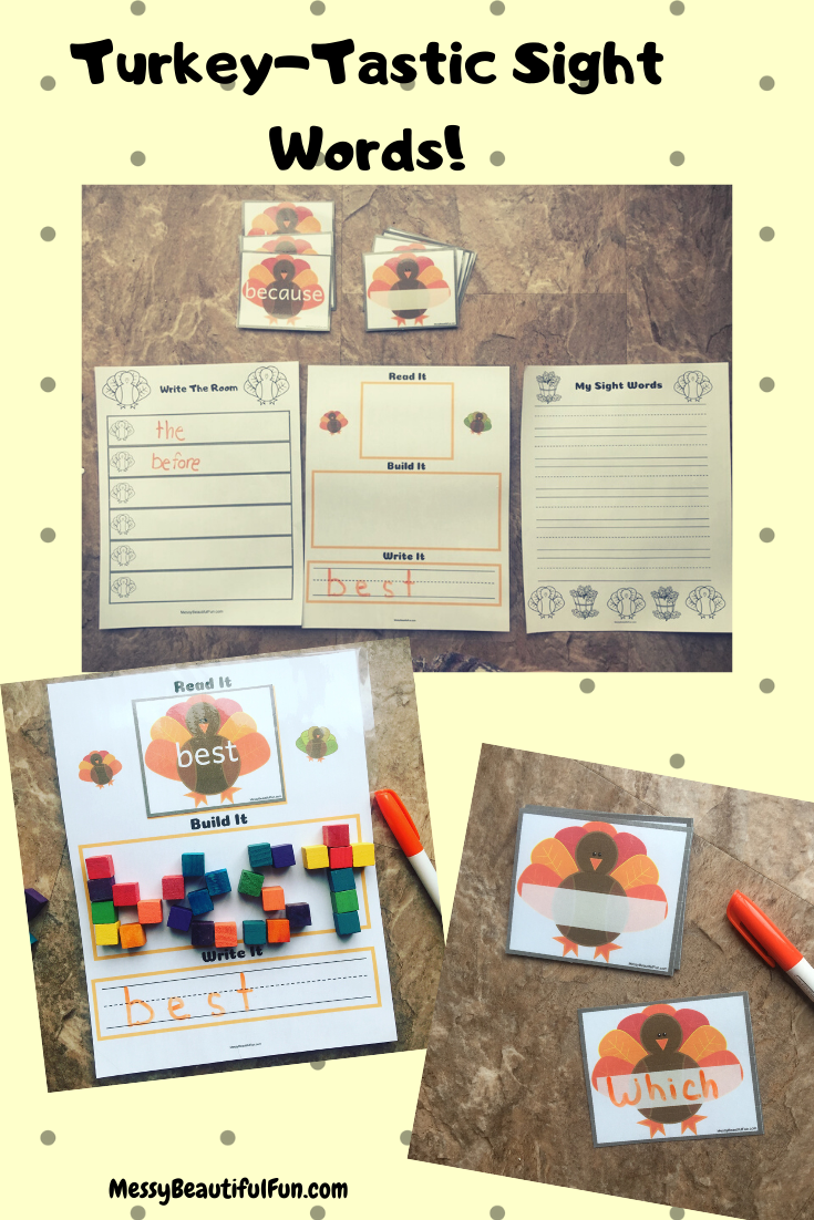 Messy, Beautiful, Fun: Turkey Tastic Sight Word Printable Packs With ...