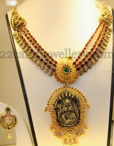 Ruby Necklace with Temple Locket - Jewellery Designs