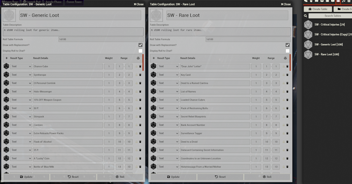 Rare and Generic Loot Tables for Foundry VTT (Rollable)