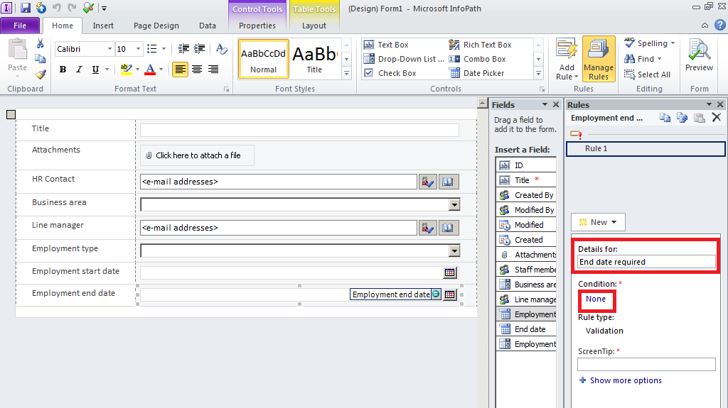 Matt's SharePoint Blog: Conditional Validation Rules - InfoPath 2010