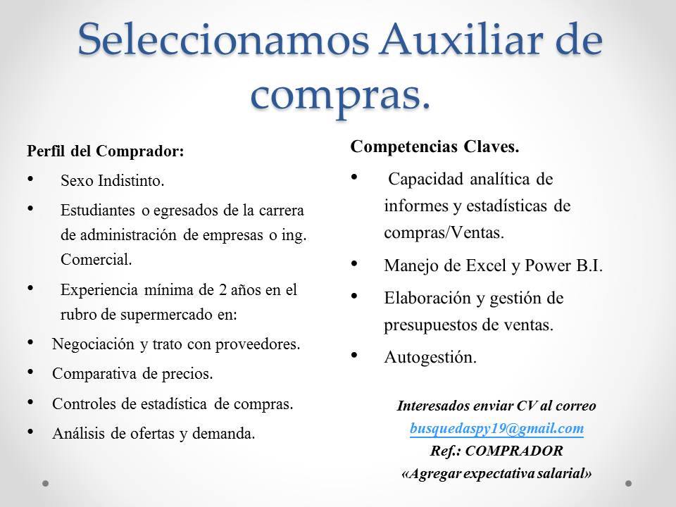 BOLSA DE TRABAJO PARAGUAY EMPLEOS: auxiliar compras