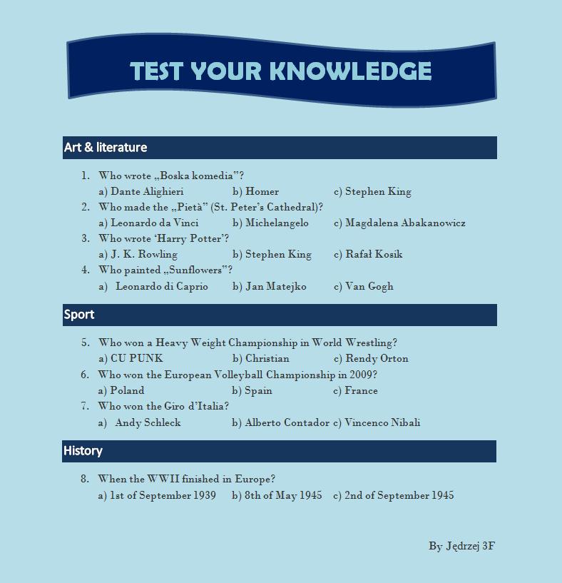English for students: TEST YOUR KNOWLEDGE - quizes by 3F part1
