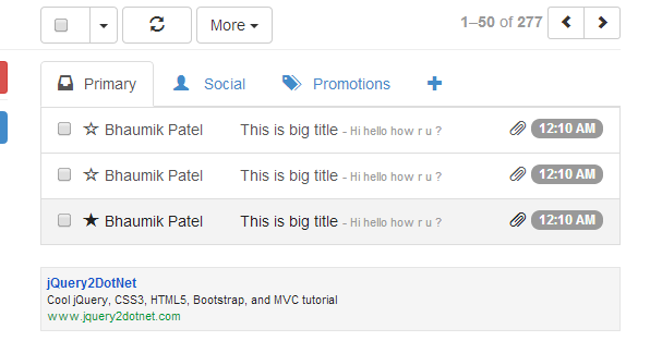 Gmail Style Inbox Using Bootstrap - jQuery 2 DotNet
