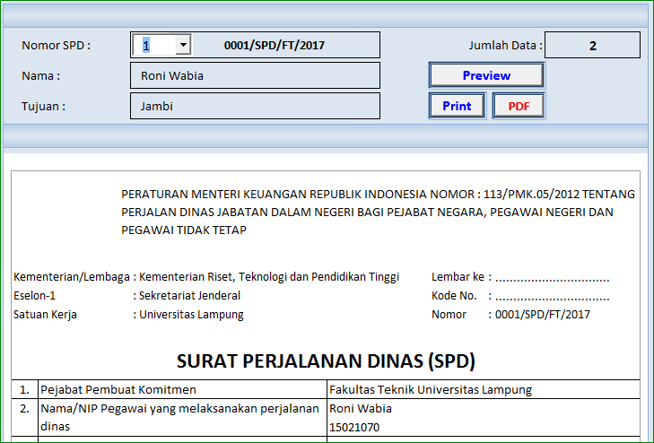 Aplikasi Excel Surat Perintah Perjalanan Dinas (SPPD) - ExcelManiacs