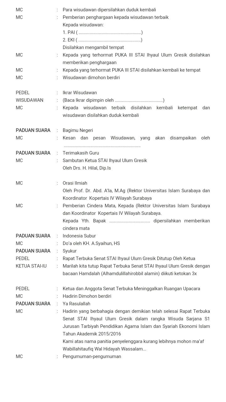 Contoh MC wisuda Lengkap - The SWORD of GOD