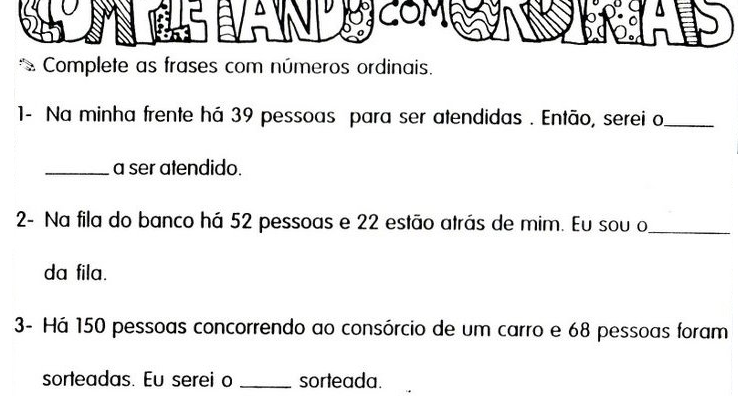 MATEMÁTICA - completando com ordinais Compartilhar ~ Atividades Escolares MATEMÁTICA - completando com ordinais Compartilhar ~ Atividades Escolares