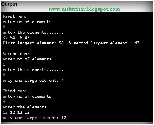 C Program to find two largest elements in a one dimensional array.