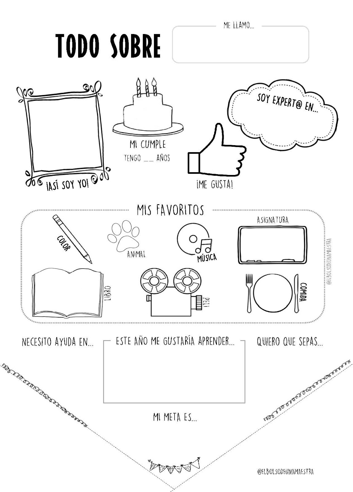 Banderín "Todo sobre mí" - El bolso de una maestra