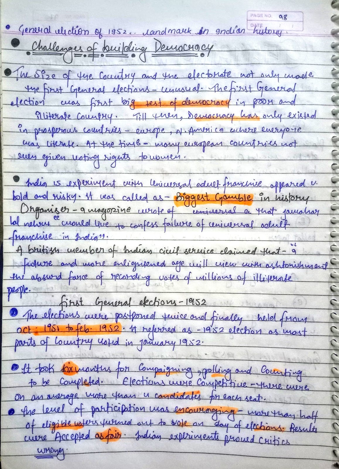 Handwritten notes of Era of One Party Dominance - Political Science ...