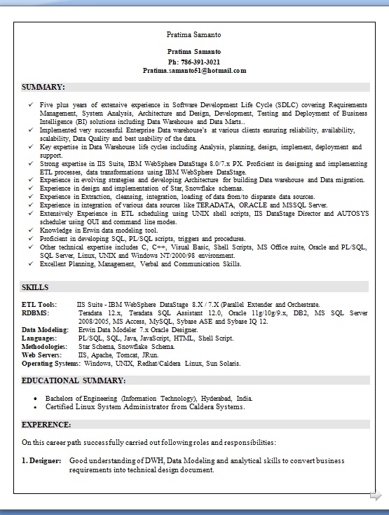 DataStage 8.0 Developer Sample Resume Format in Word Free Download