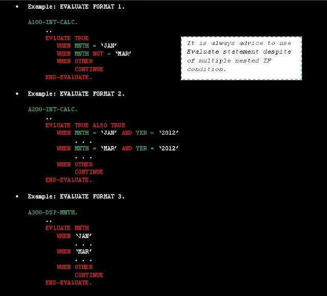 Mainframe Forum: COBOL Evaluate Statement | EVALUATE statement in COBOL. Mainframe Forum: COBOL Evaluate Statement | EVALUATE statement in COBOL.
