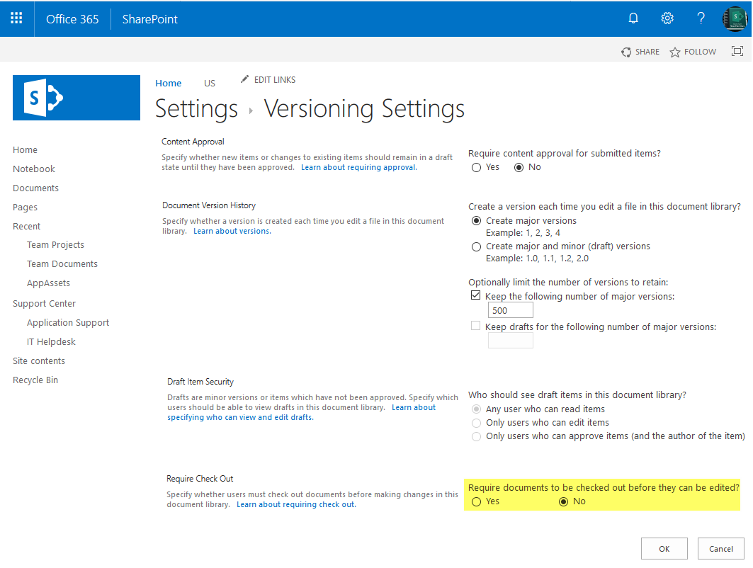 Sharepoint Online Configure Require Check Out Option Using Powershell Sharepoint Diary