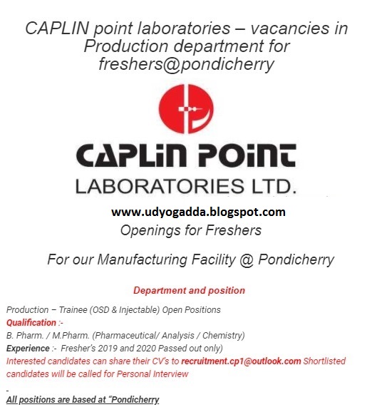 UDYOG ADDA: Caplin Point Laboratories Ltd - Urgent Openings for ...