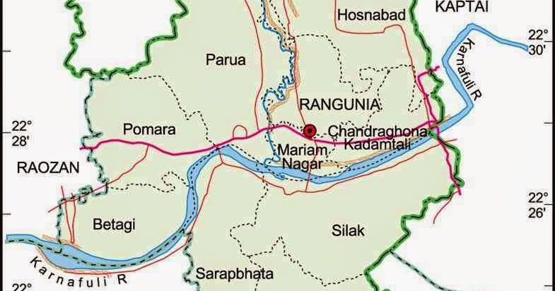 Rangunia Upazila Map, Chittagong District, Bangladesh