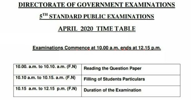 5th & 8th Standard Public Exam 2020 - Time Table Download ~ Padasalai ...