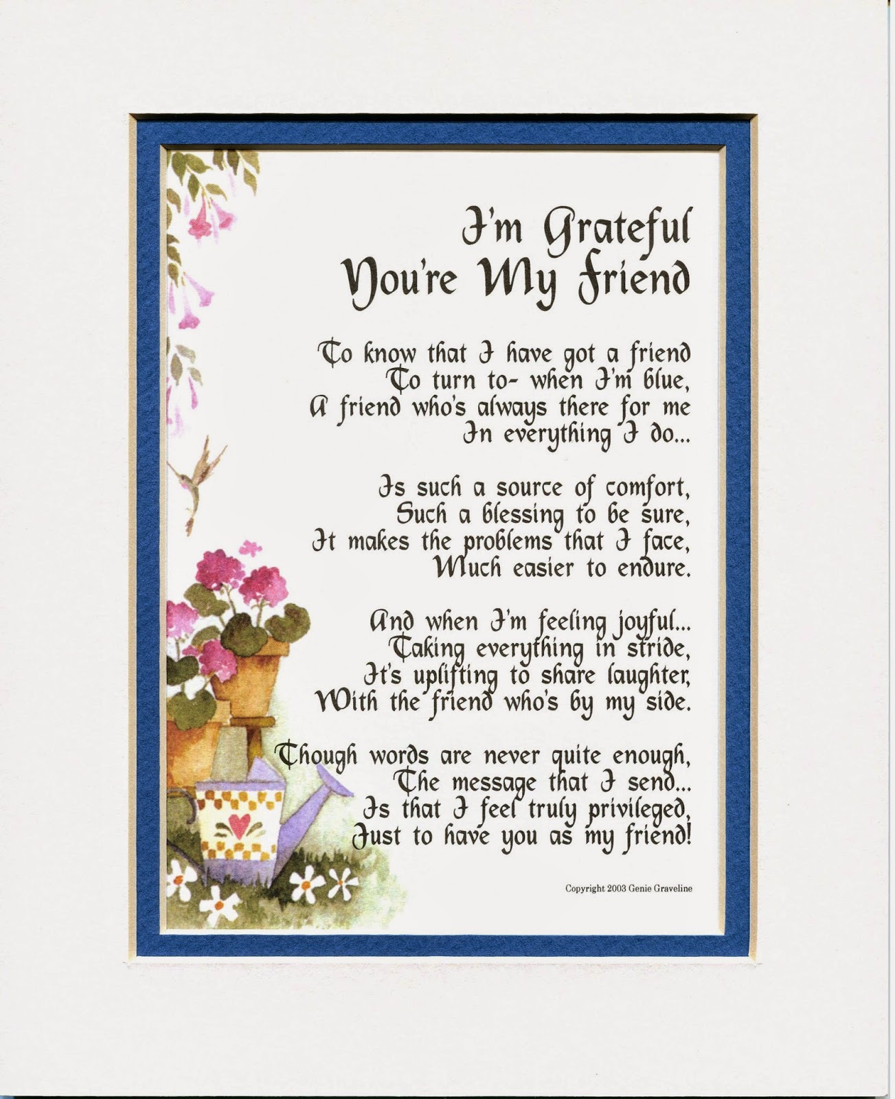 Genie's Poems: "I'm Grateful You're My Friend"