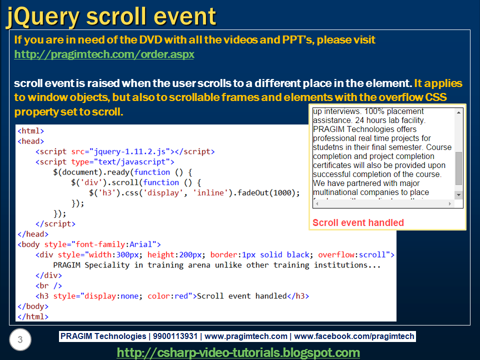 Sql server, .net and c# video tutorial: jQuery scroll event Sql server, .net and c# video tutorial: jQuery scroll event