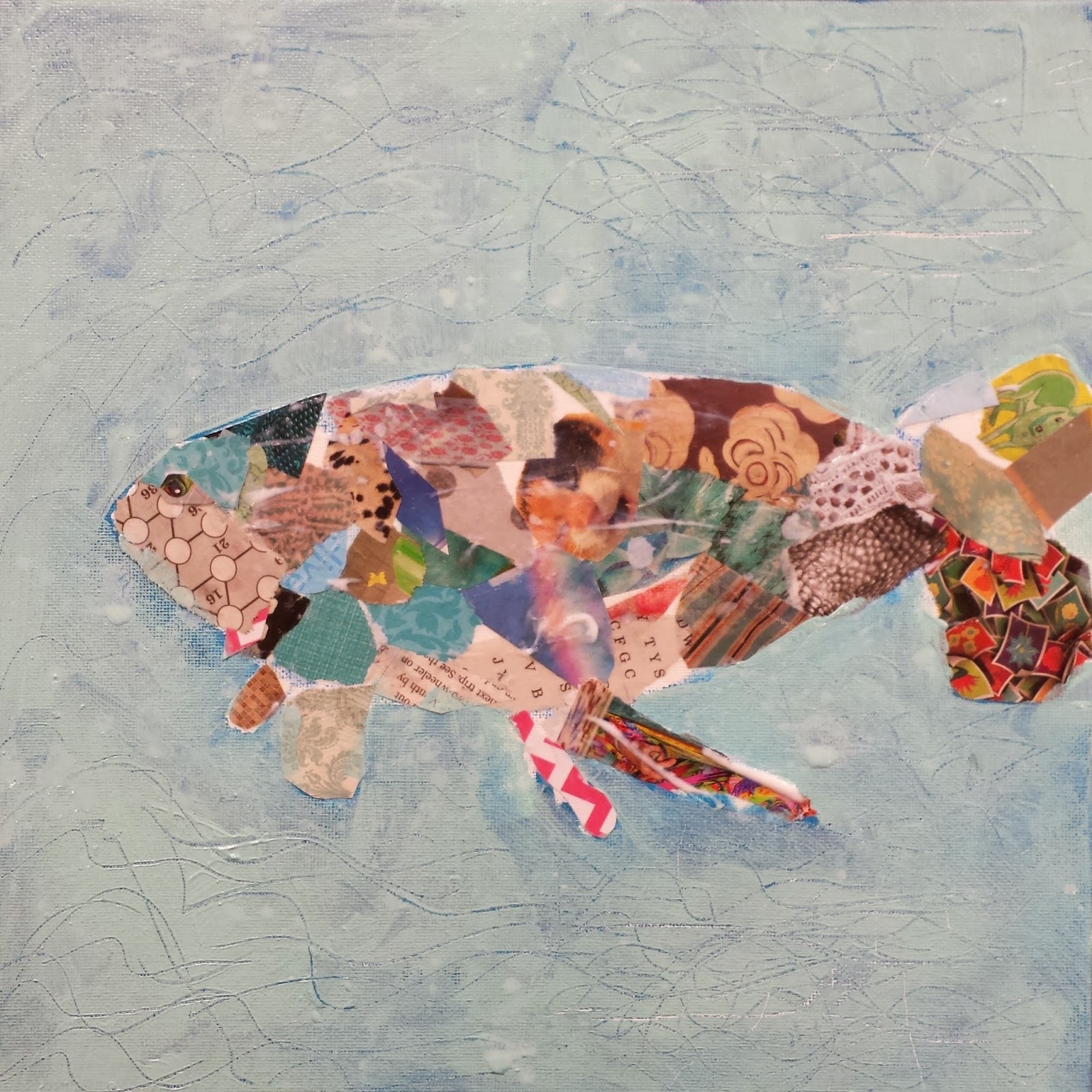 Angela Anderson Art Blog: Fish Collage Mixed Media Painting - Kids Art ...