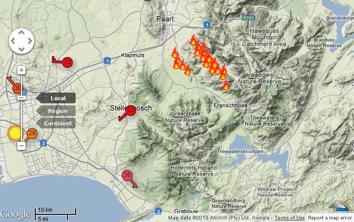 SA Weather and Disaster Observation Service: WunderMap of the Fires ...