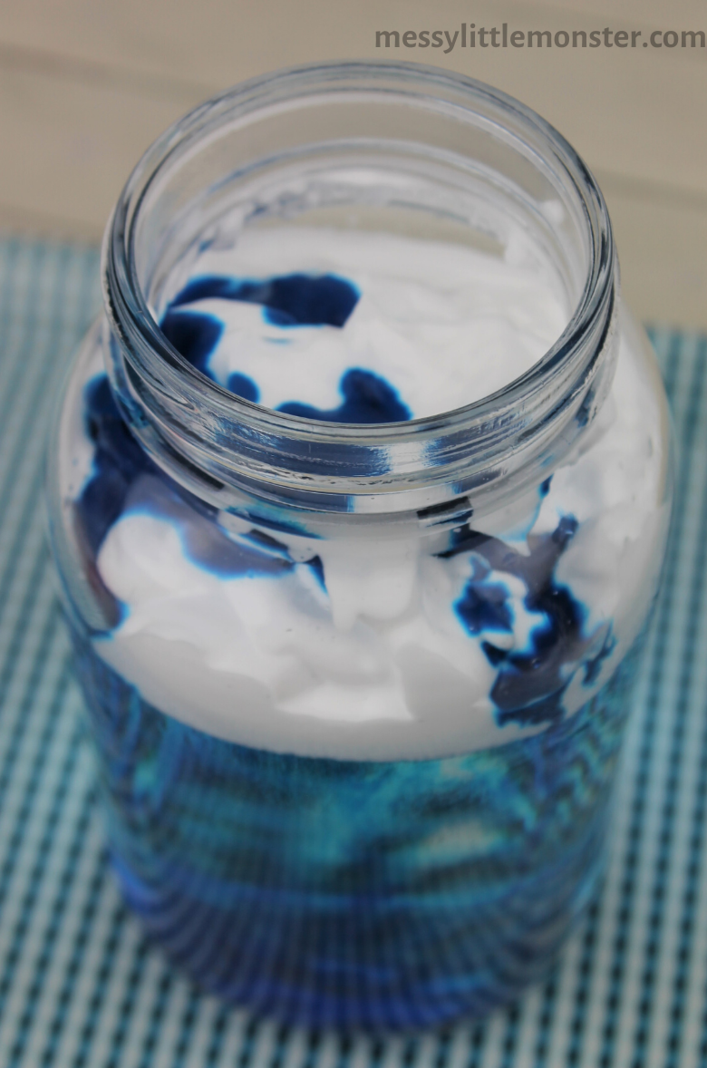 Rain Cloud in a jar Science Experiment - Messy Little Monster