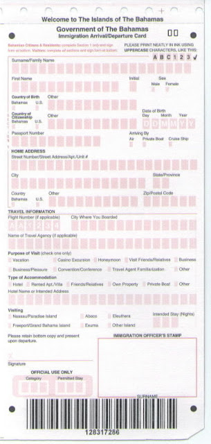 Bahama Vacations: Bahamas Immigration Card