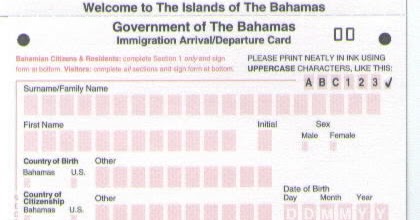 Bahama Vacations: Bahamas Immigration Card