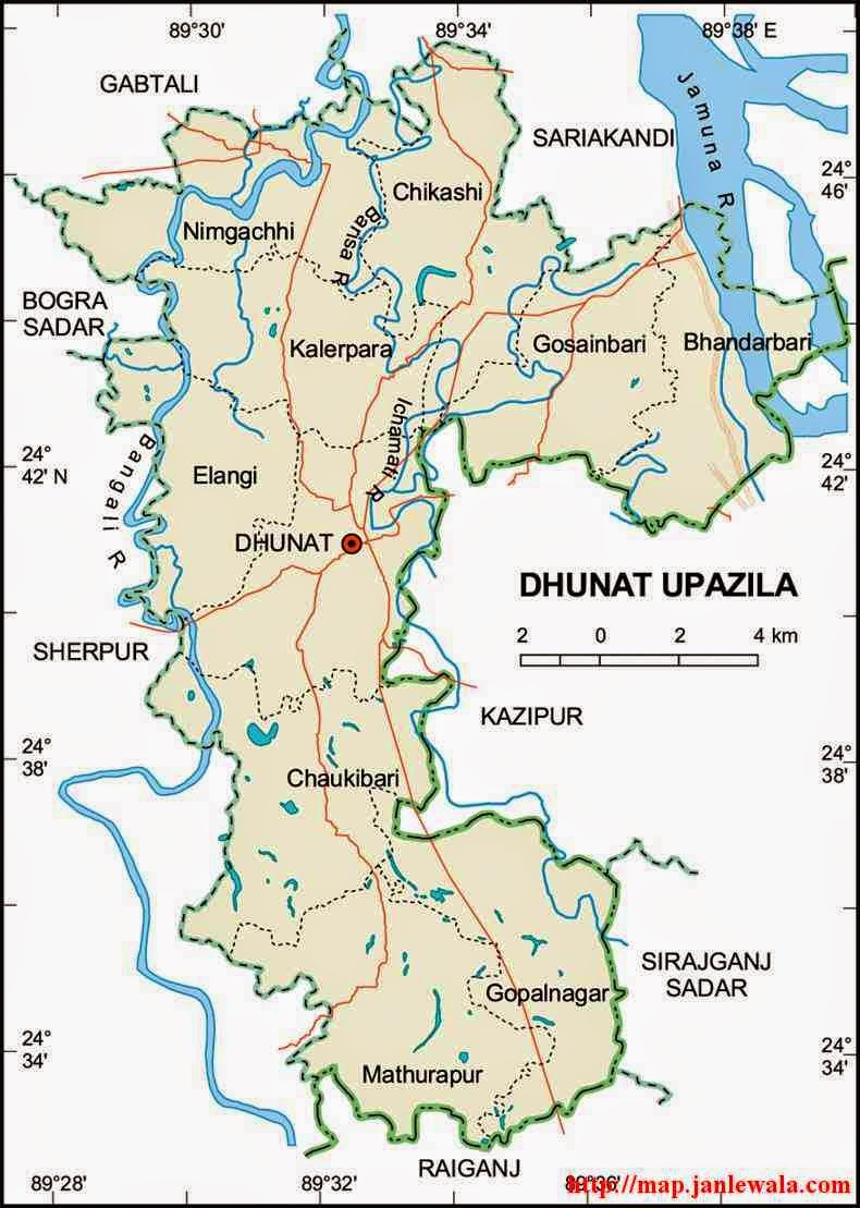 Dhunat Upazila Map, Bogra District, Bangladesh