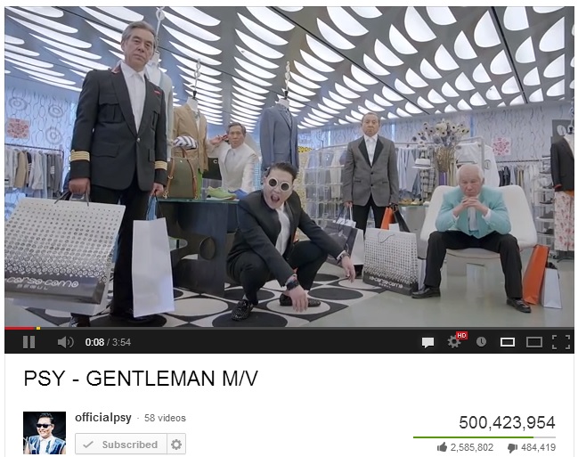 KPOP: Psy’s “Gentleman” MV exceeds 500 million views on Youtube