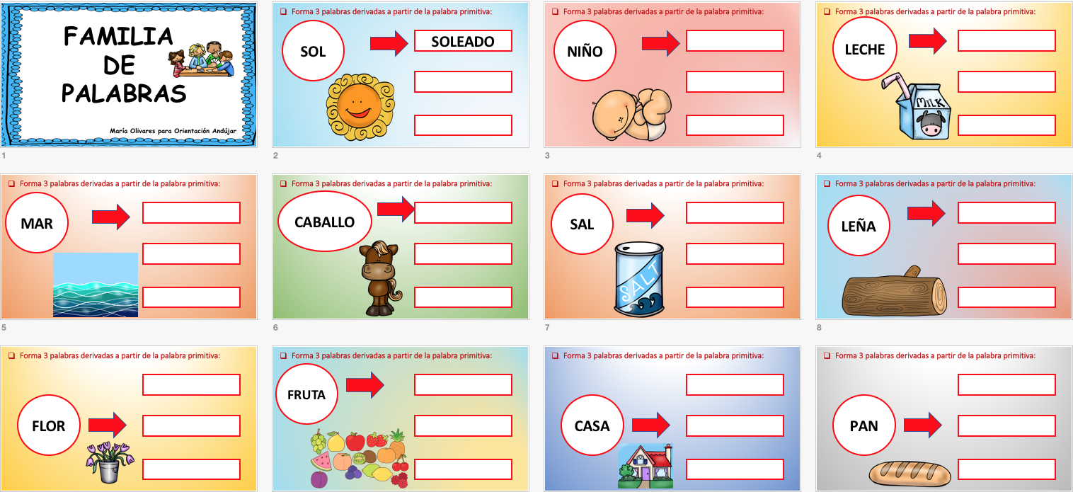 COMPARTE Y ENSEÑA 2º-3º-4º: FAMILIA DE PALABRAS- PALABRAS DERIVADAS