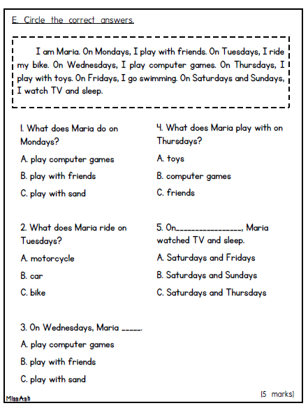 ASH THE TEACHER: Year 2 1st Assessment