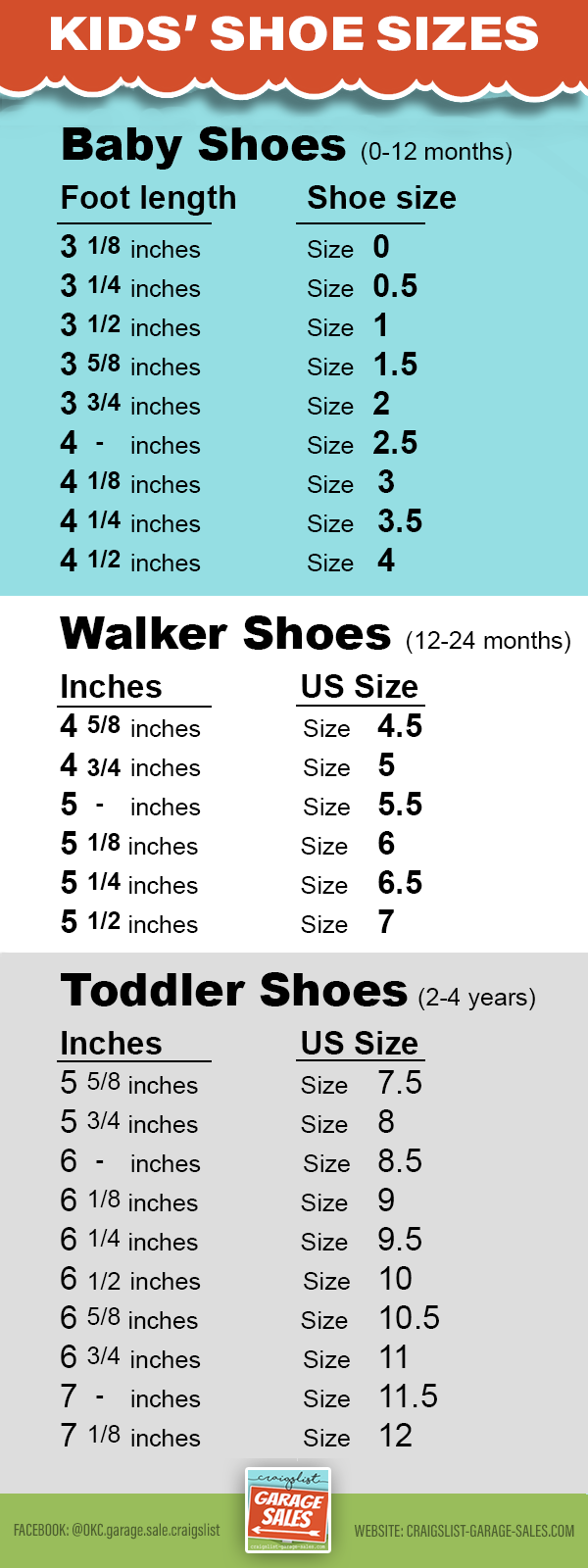 Kids Shoe Size Chart Printable