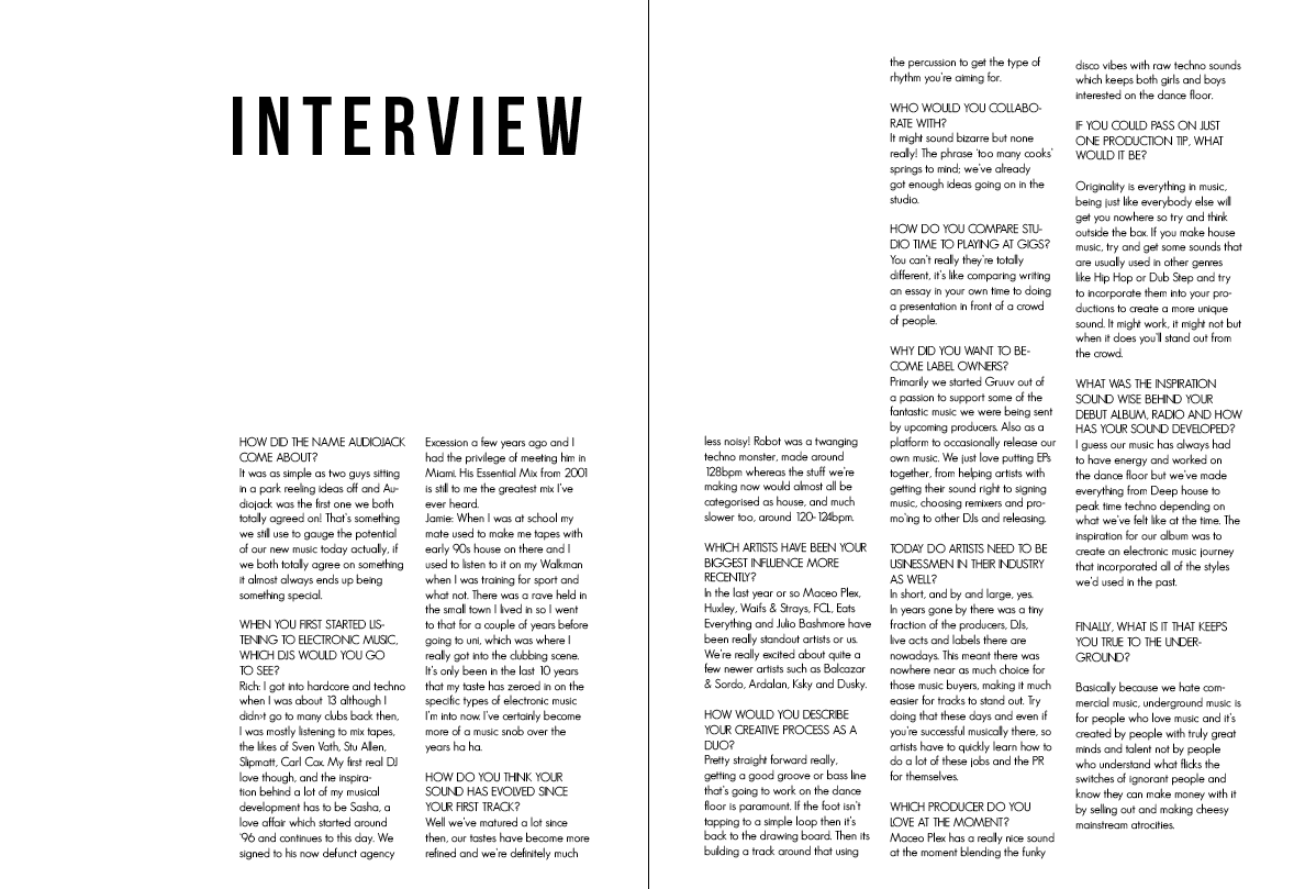 Design Practice Year 3: Audiojack // Interview Layouts