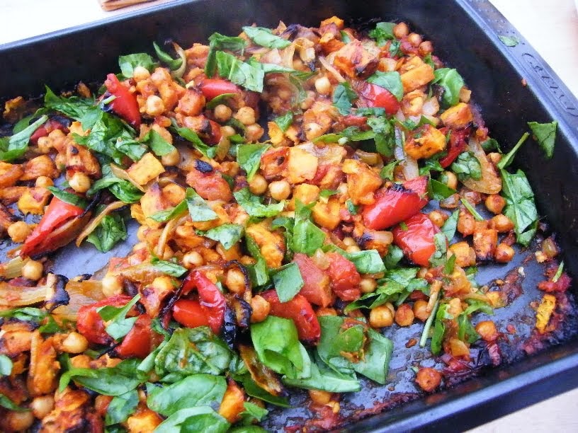 Sweet Potato Spinach And Chickpea Bake Tinned Tomatoes