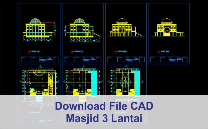 Download Gambar Masjid 3 Lantai Atap Kubah File Autocad - Arsimedia