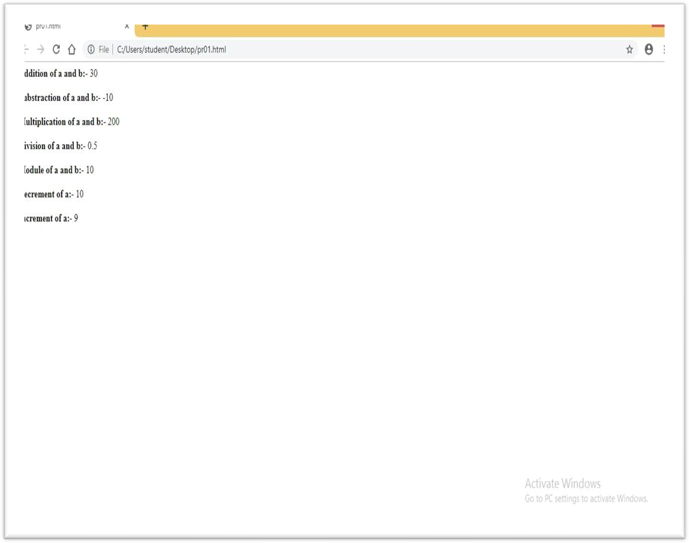 Practical No.1: Write simple JavaScript with HTML for arithmetic ...
