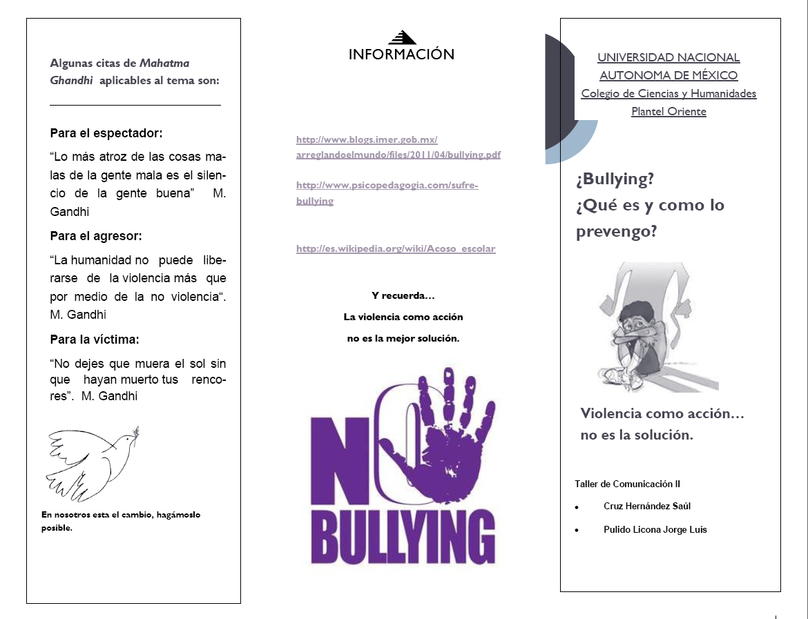 Taller de comunicación: Equipo 1. Tríptico Tema: Violencia Subtema ...