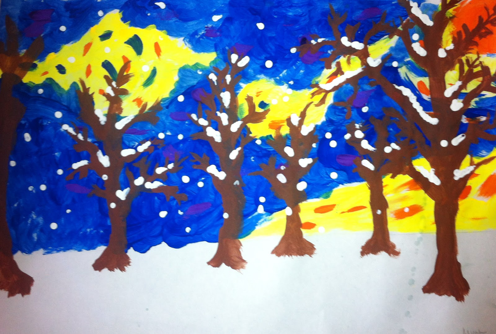 Expression of Imagination: Van gogh Inspired Winter Trees by Seventh Grade