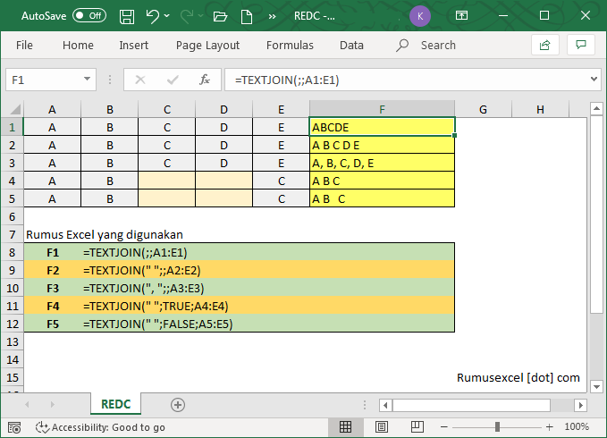 Fungsi TEXTJOIN, Cara Menggunakan Rumus Excel TEXTJOIN - Rumus Excel