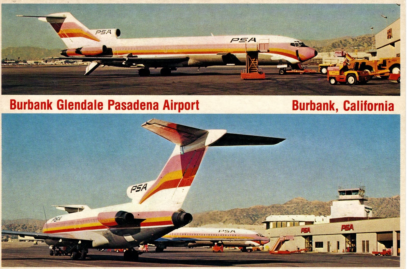 Pacific Southwest Airlines at Burbank Airport Postcard | San Fernando ...