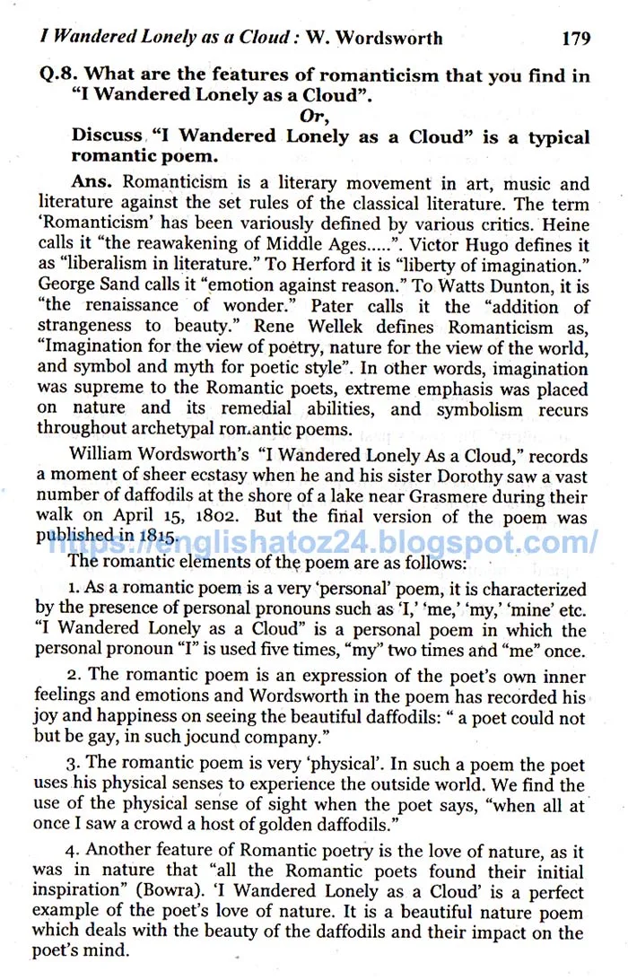 Board Questions with Answers (I wandered lonely as a cloud – William ...