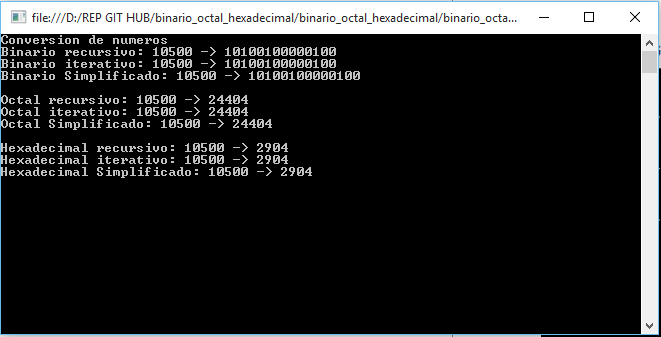 Convertir decimal a binario, octal y hexadecimal c#