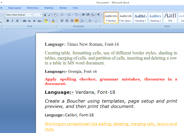 Procedure to create a document using different font, size, color, bold ...