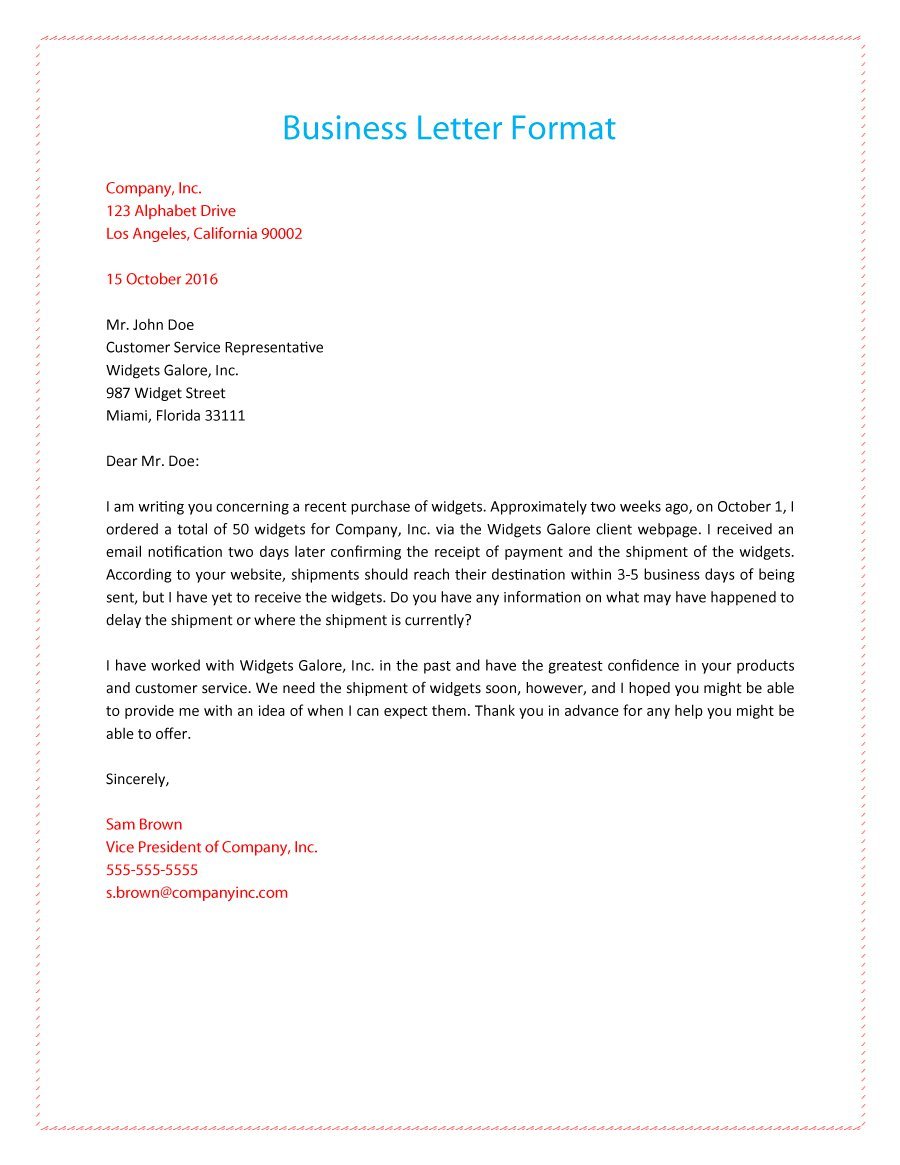 Informal Business Letter Format - Birthday Letter