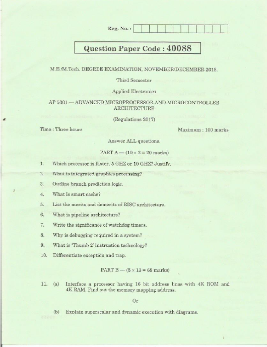 Anna University AP 5301- Advanced Microprocessor And Microcontroller ...
